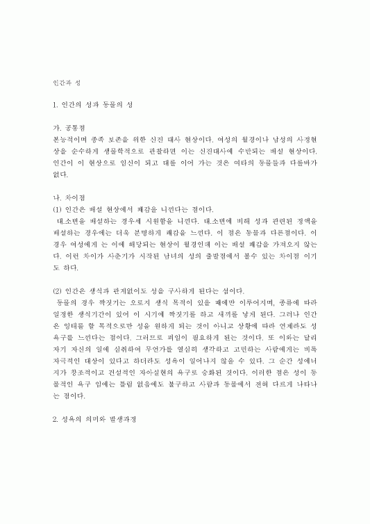 인간과 동물의 성비교 및 남,녀의 성패턴 비교 고찰