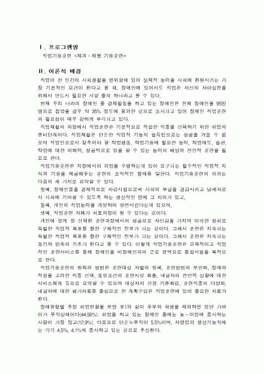 사업계획서(장애인의 제과, 제빵 기술훈련)
