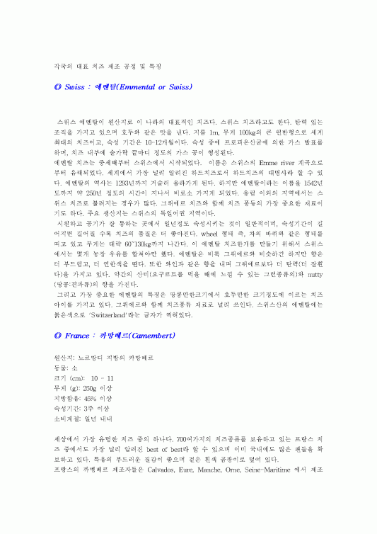 각국의 대표 치즈 제조 공정 및 특징