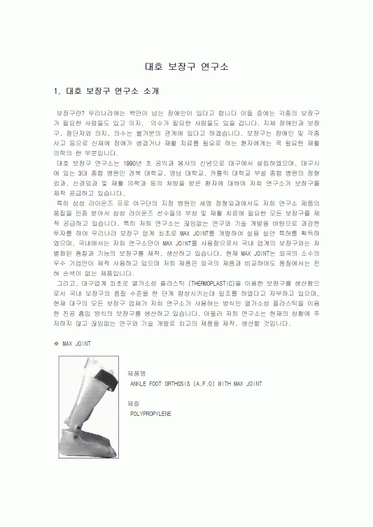 대호 보장구 연구소 견학 보고서