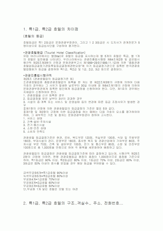 특1급, 특2급 비교 조사