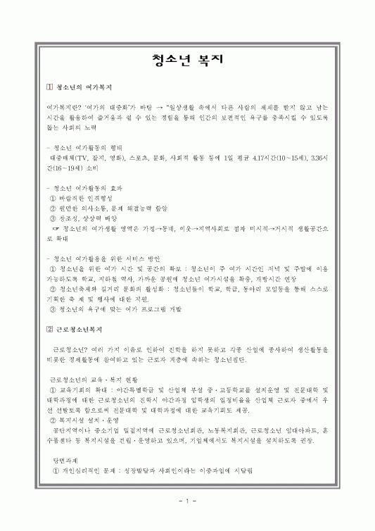 청소년 복지에 관한 종합적 보고서