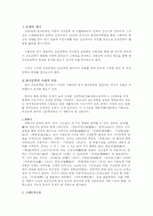 조명희의 낙동강을 읽고 1920년대 후반 한국프로문학의 특징을 분석