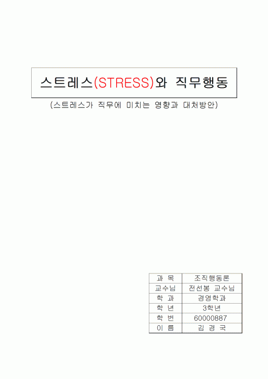 스트레스와 조직행동