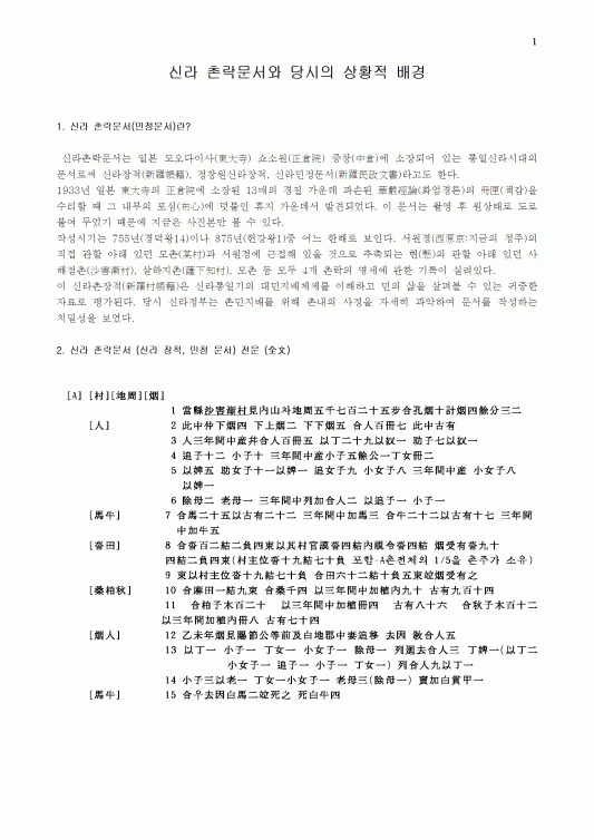 신라 촌락문서와 당시의 상황적 배경