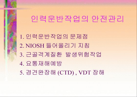 인력운반작업의 안전관리