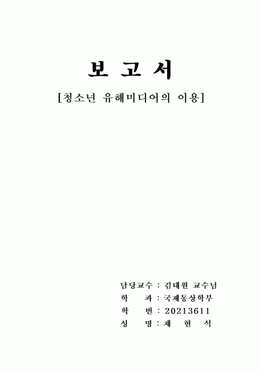청소년의 유해미디어의 이용
