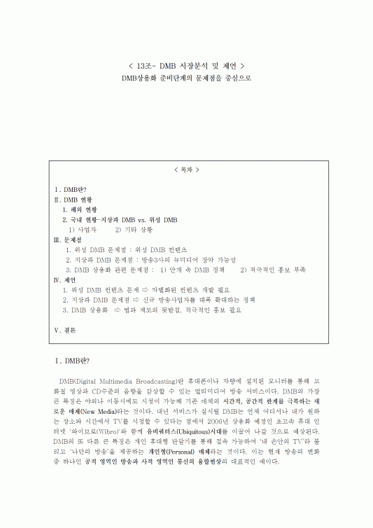 DMB 시장분석 및 제언 - DMB상용화 준비단계의 문제점을 중심으로