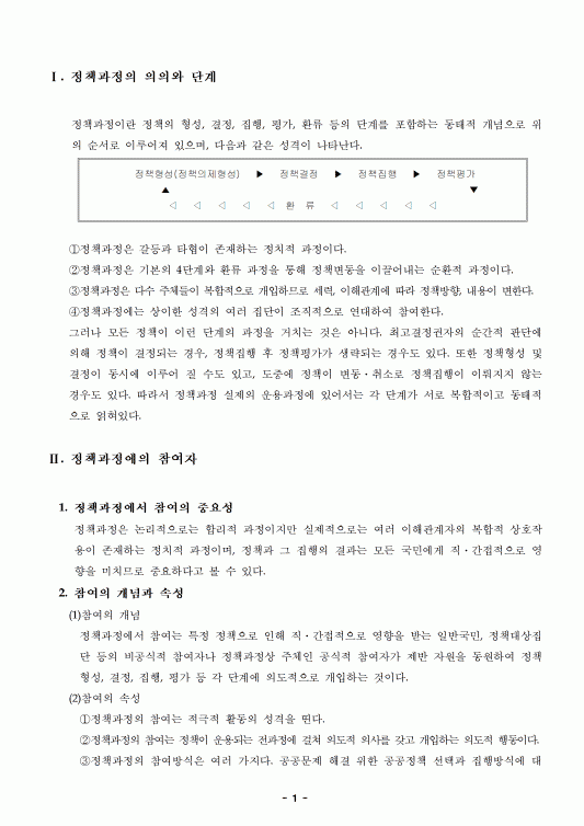 정책과정의 의의와 참여자