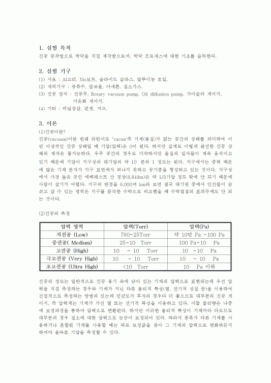 진공증착법을 이용한 박막제작