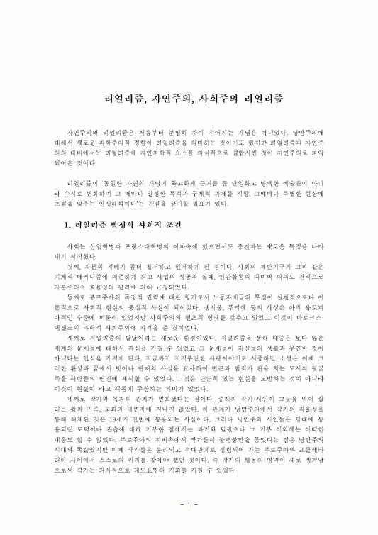 리얼리즘, 자연주의, 사회주의 리얼리즘