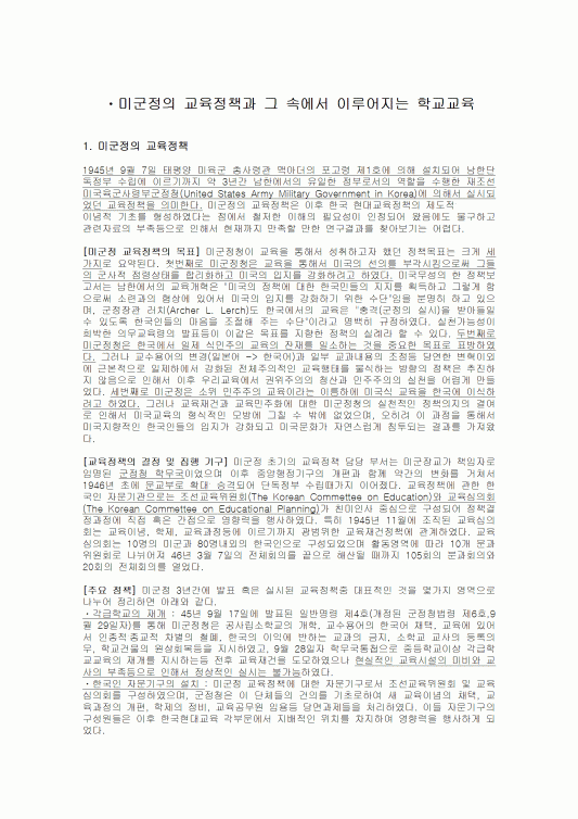 미 군정의 교육정책과 그 속에서 이루어지는 학교교육