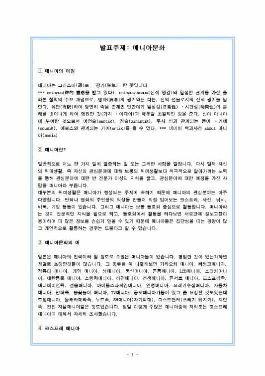 매니아 문화에 관한 종합적 접근