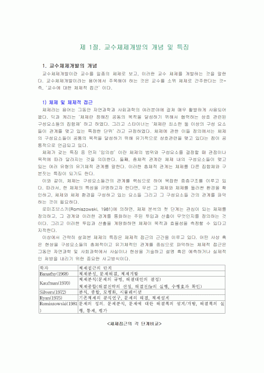 교수체제 개발의 개념 및 특징