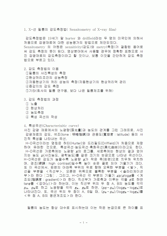 X-선 특성곡선의 이해와 감도 측정