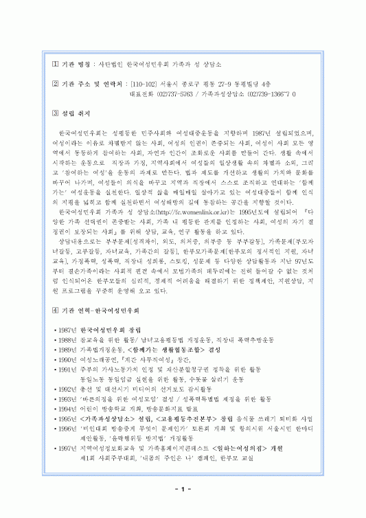 (기관방문보고서) 한국여성민우회 가족과 성 상담소 견학 인터뷰 및 소감