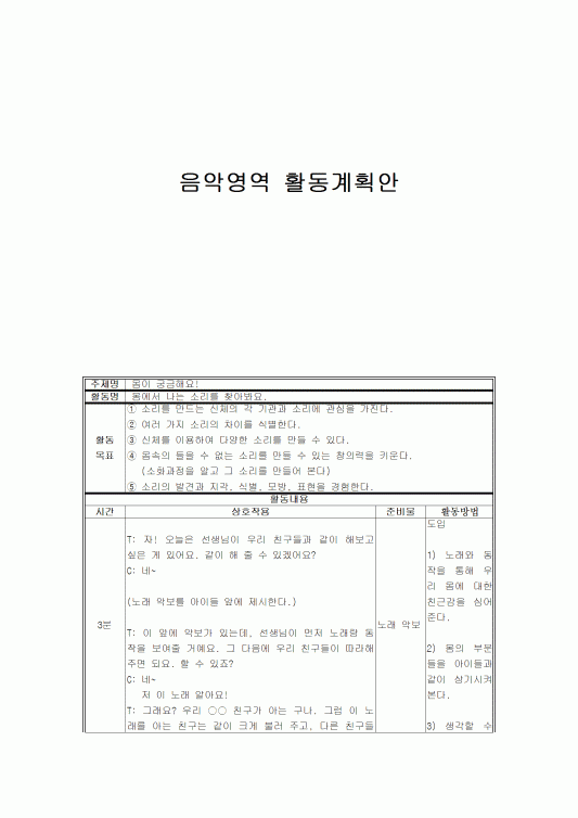 음악 놀이 레포트 자료