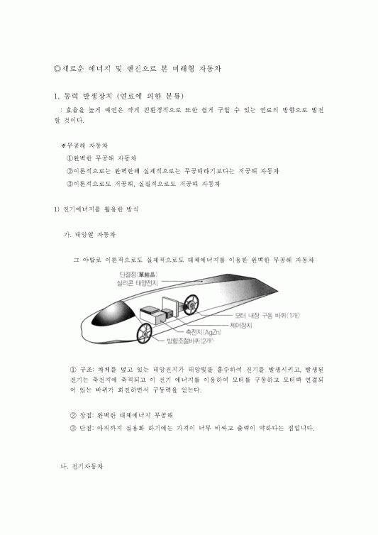[공학/컴퓨터/통신] 새로운 에너지 및 엔진으로 본 미래형 자동차