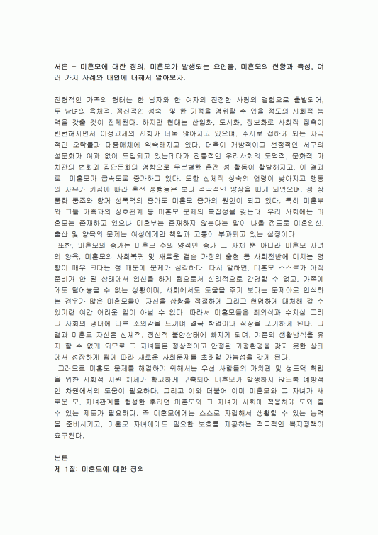 미혼모 문제와 그에 따른 대책