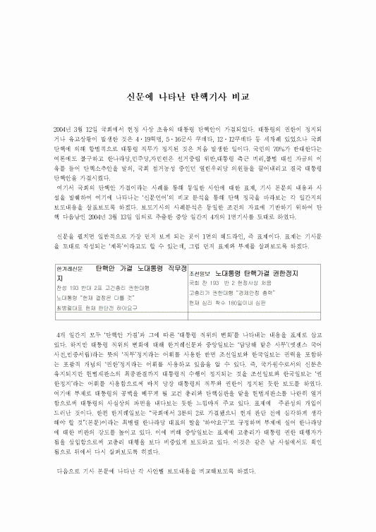 신문에 나타난 탄핵기사 비교