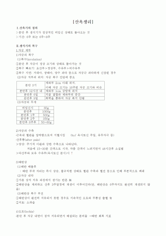 산욕생리와 산욕기 합병증