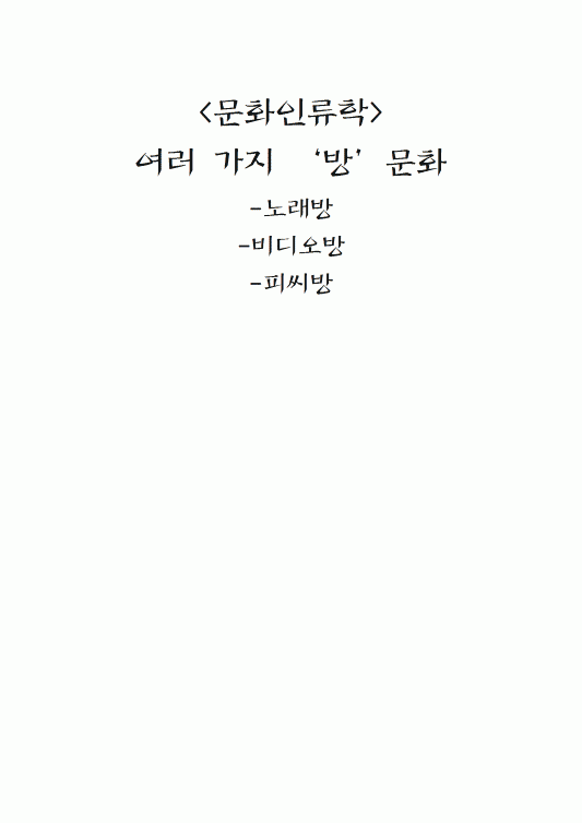 우리나라의 방문화 (노래방, 피씨방, 비디오방 )