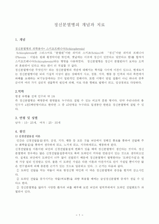 정신분열병의 개념과 치료