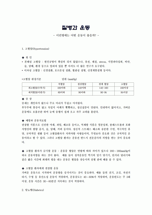 질병과 운동 레포트 자료