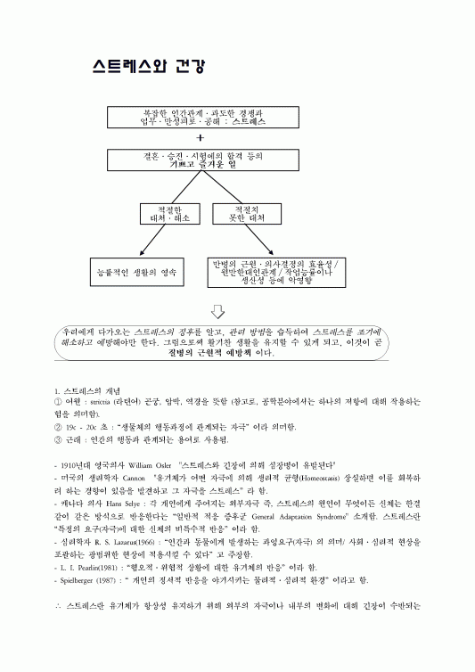 스트레스의 개념과 스트레스를 일으키는 요인들에 대해서 간단히 설명한 뒤에, 이러한 스트레스가 인체에 어떠한 영향을 미치는가에 대해서 분석