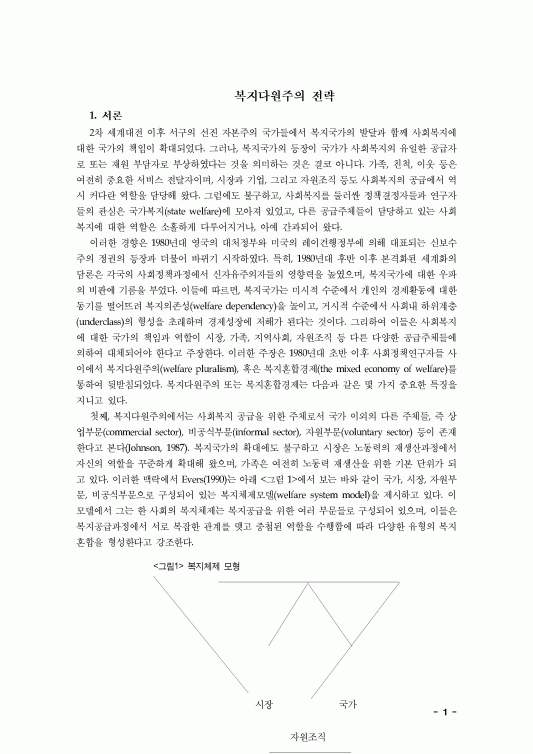 [사회복지] 복지다원주의