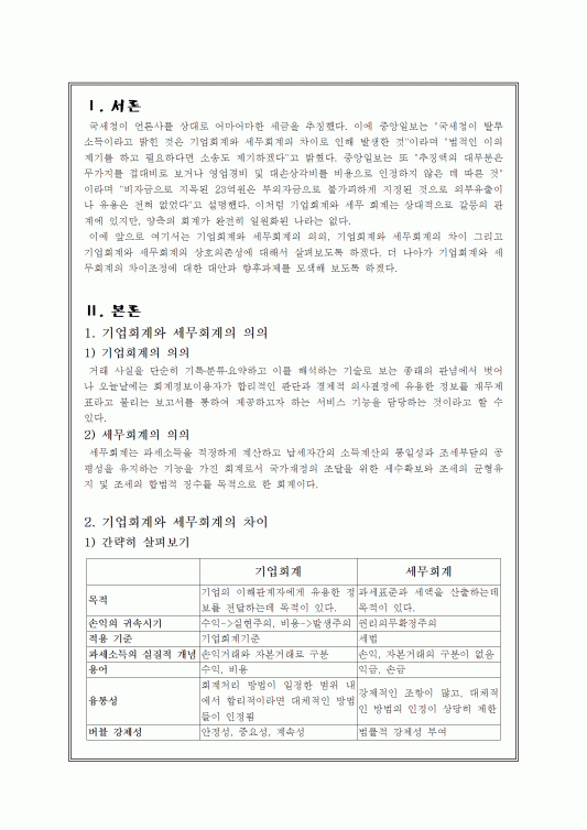 기업회계와 세무회계의 차이점 분석