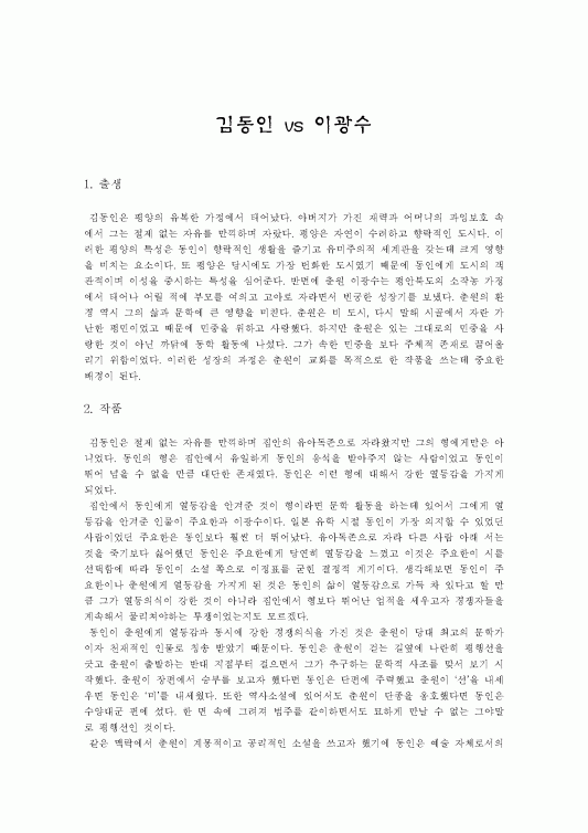 이광수와 김동인의 비교분석