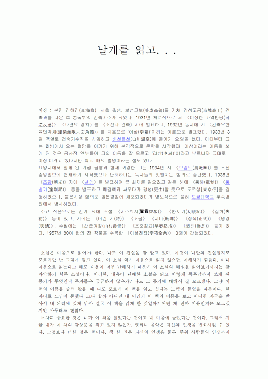 이상 님의 날개를 읽고.