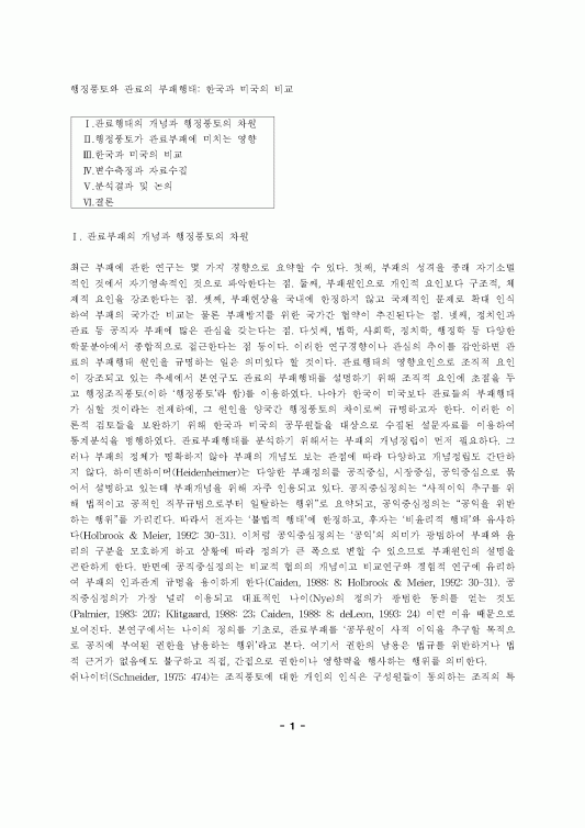 행정풍토와 관료의 부패행태: 한국과 미국의 비교