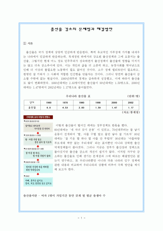 출산율 감소의 문제점과 해결방안
