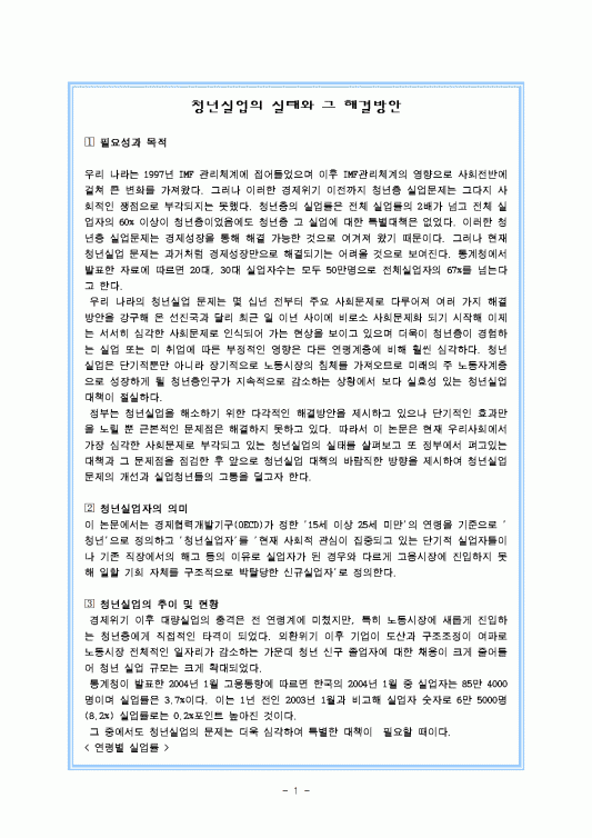 청년실업의 실태와 그 해결방안