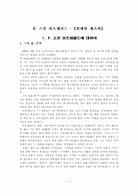 F. 스콧 피츠제럴드와 위대한 개츠비 분석, 감상문