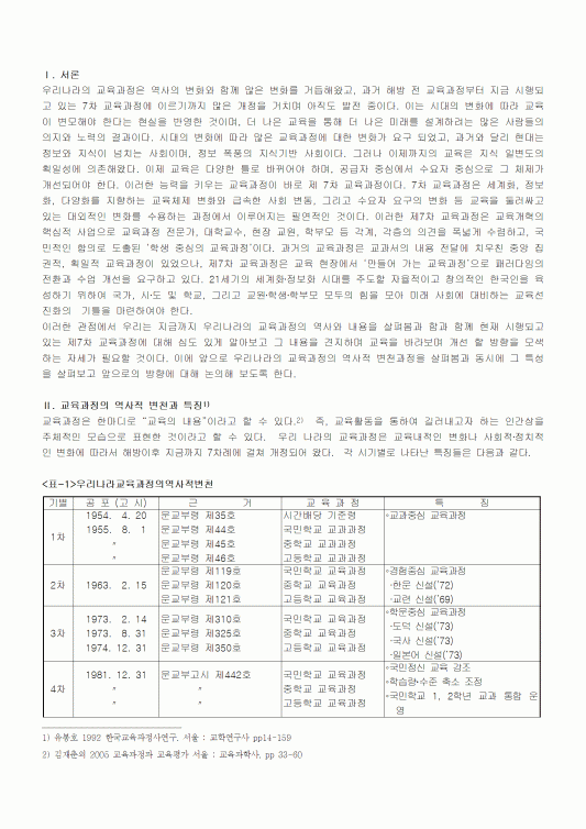 우리나라의 교육과정의 특징
