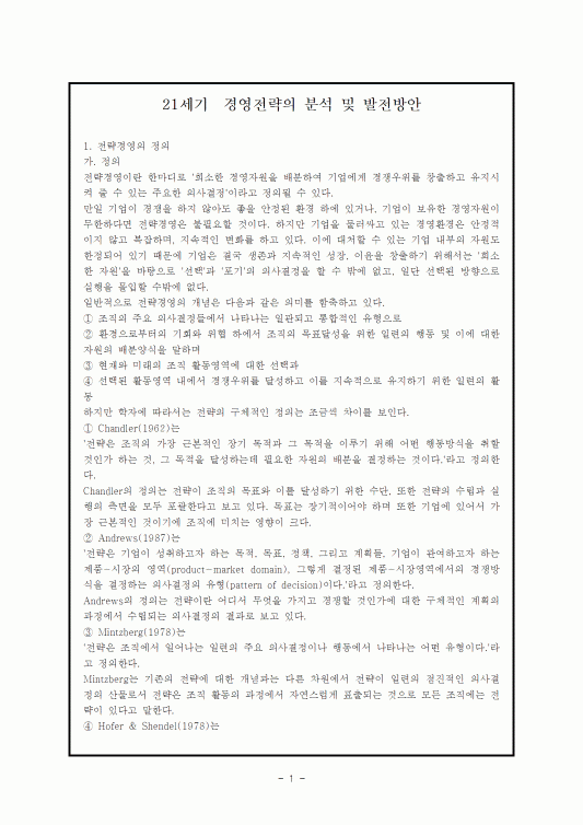 21세기  경영전략의 분석 및 발전방안
