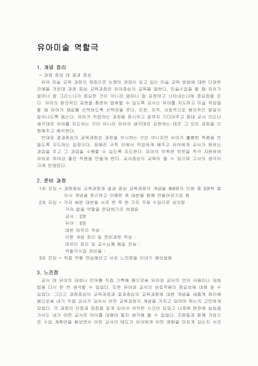 유아미술 역할극-결과중심교육과정, 과정중심교육과정