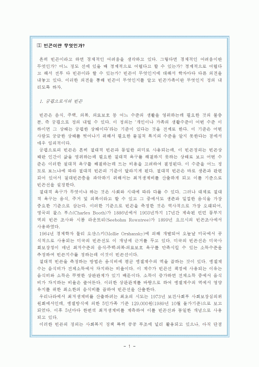 빈곤과 빈곤가족의 복지에 관한 총체적 보고서