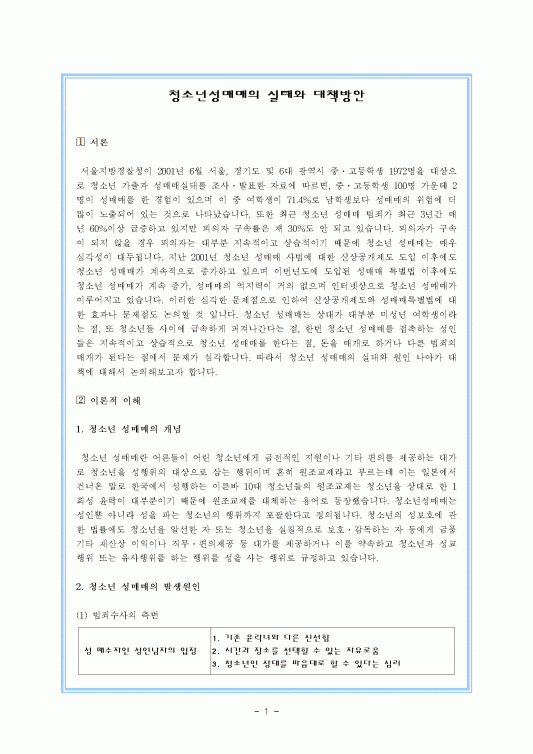 청소년성매매의 실태와 대책방안