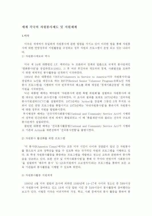세계 각국의 자원봉사제도 및 지원체계