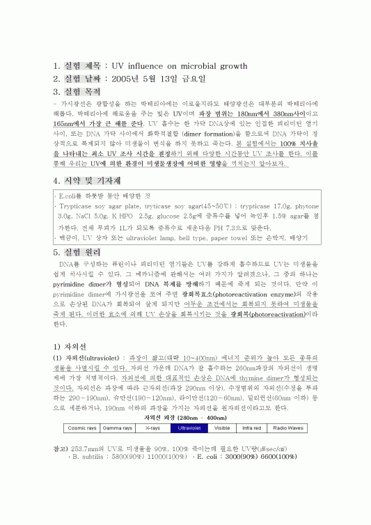 미생물에 미치는UV의 영향