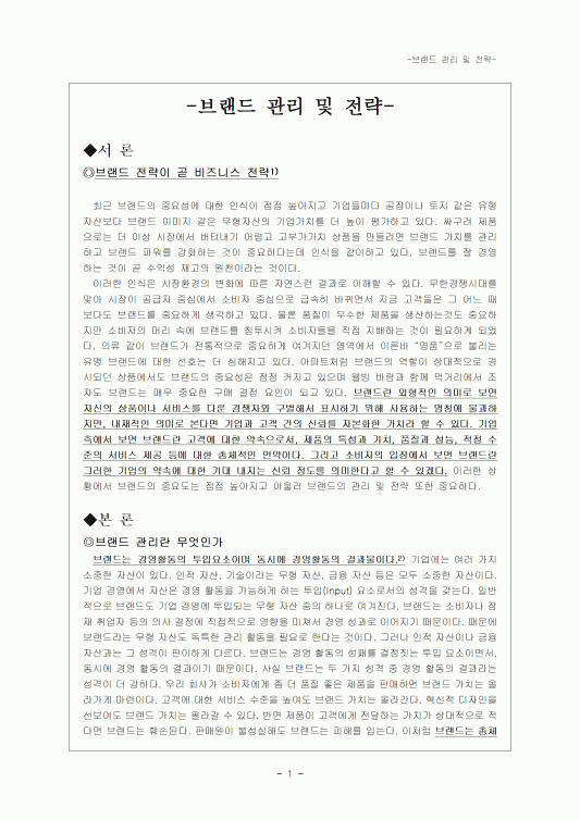 브랜드 관리 및 전략
