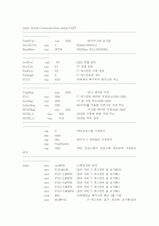 8051 어셈블러를 이용한 시리얼 PC 통신