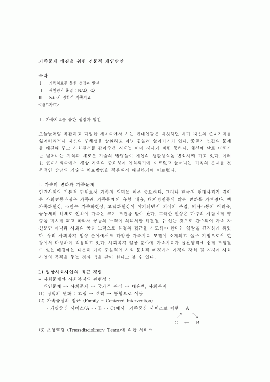[가족치료] 가족문제 해결을 위한 전문적 개입방안