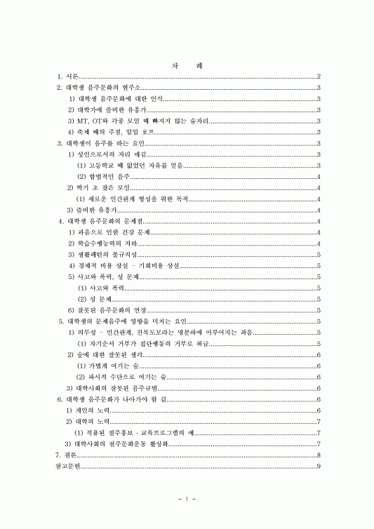 대학생 음주문화의 문제점과 요인 그리고 나아갈 길
