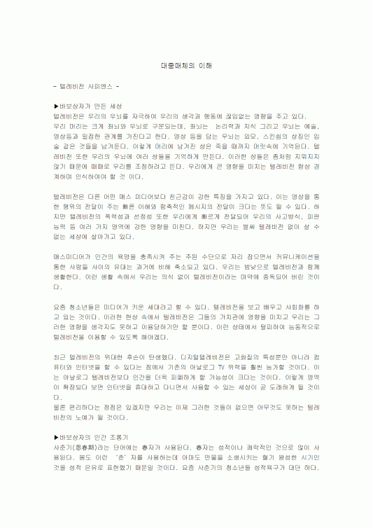 대중매체의 이해 ( 텔레비전 사피엔스)
