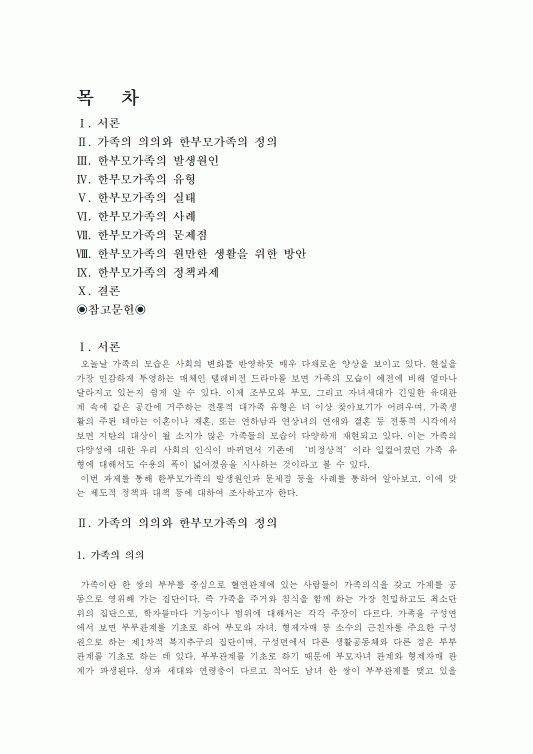 한부모가족의 문제점과 정책대안